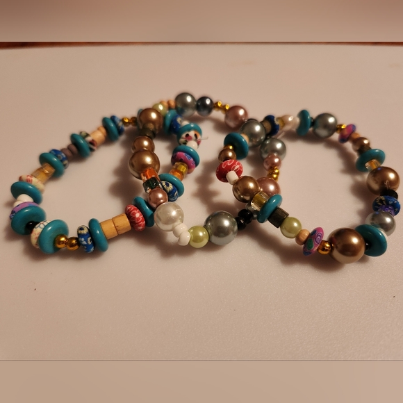 Hand Crafted | Jewelry | Handmade Disc And Pearl Beaded Bracelet Set ...